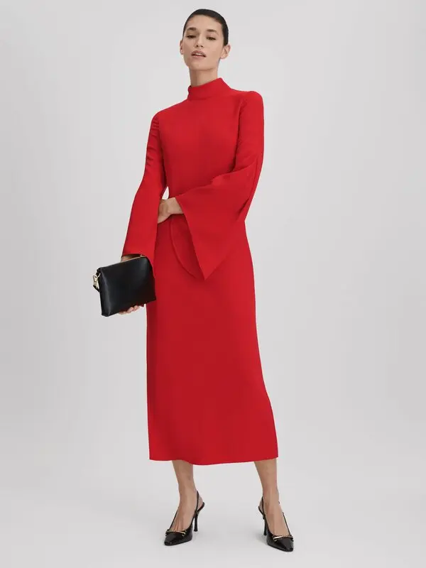 REISS Katya Flute Sleeve Bodycon Midi Dress