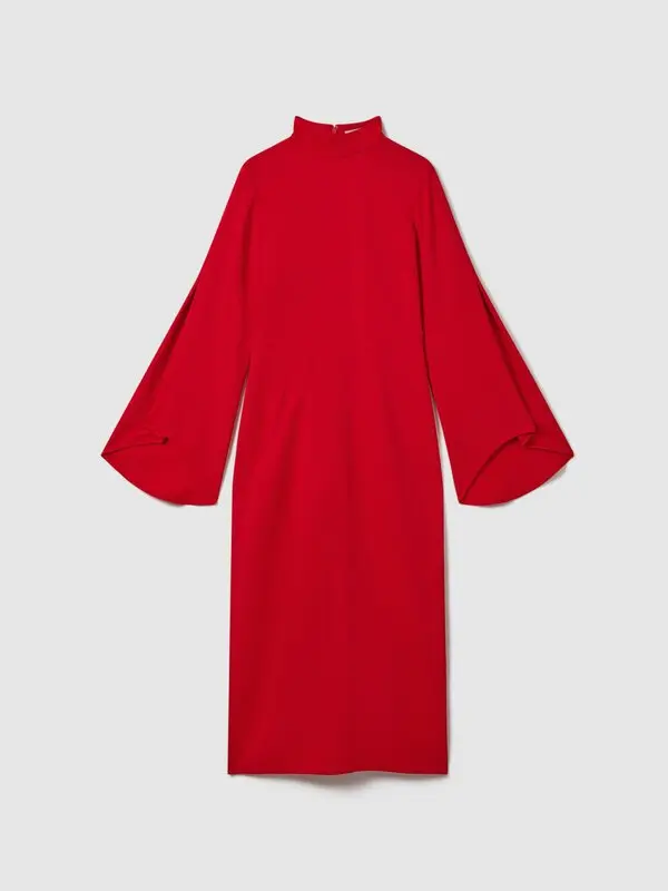 REISS Katya Flute Sleeve Bodycon Midi Dress