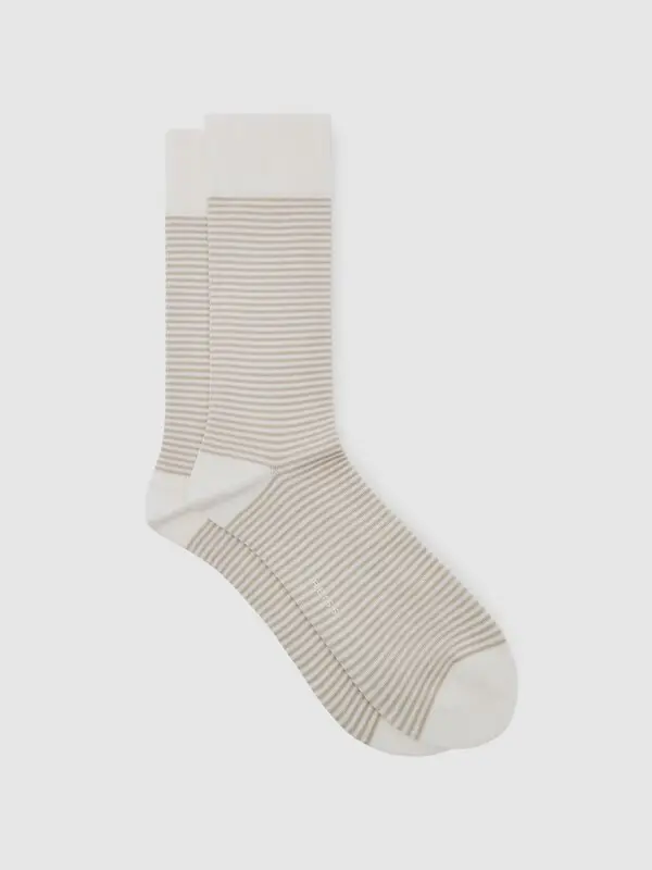 REISS Striped Cotton-blend Socks - Ecru/oatmeal