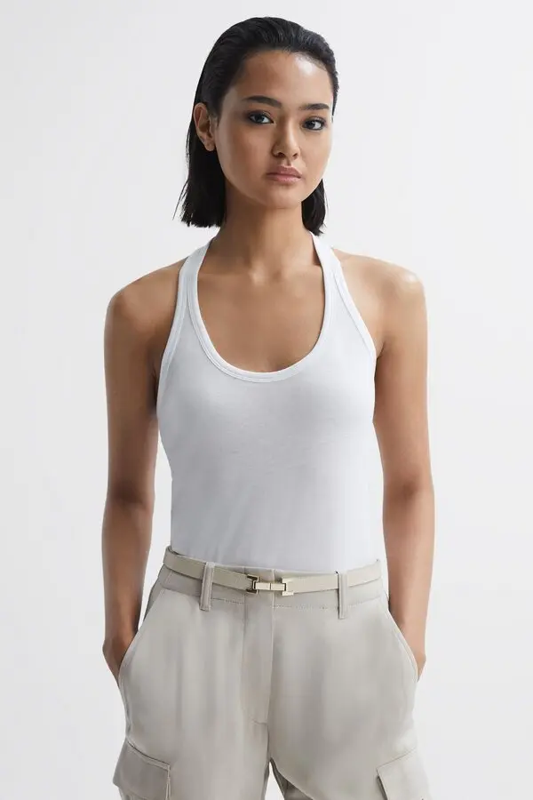 REISS Molly Cotton Halter Neck Vest - White