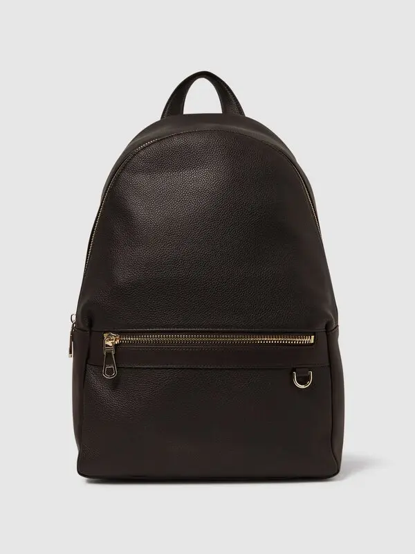 REISS Leather Zipped Backpack - Dark Brown