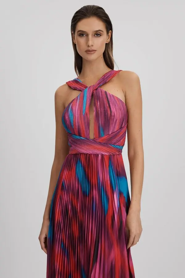 sachin and babi light blue dress Farm Rio Printed Halterneck Midi Dress In Delicate Pineapple Navy Blue -  50% Off main image 0