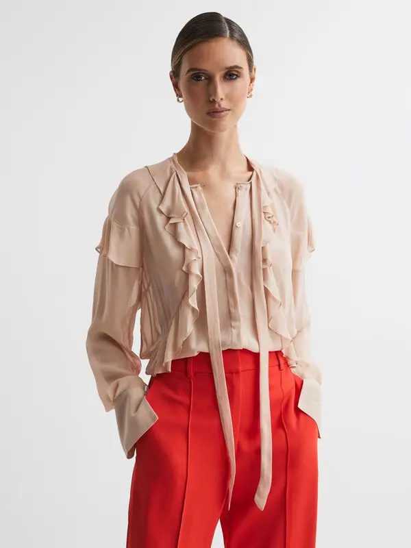 REISS Winnie Ruffle Blouse - Nude