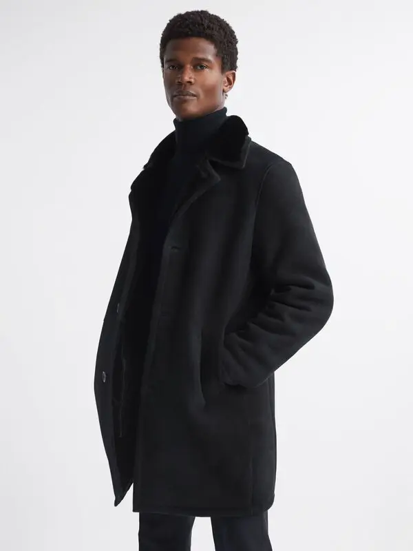 OSCAR JACOBSON Leather Suede Coat With Lambswool Lining