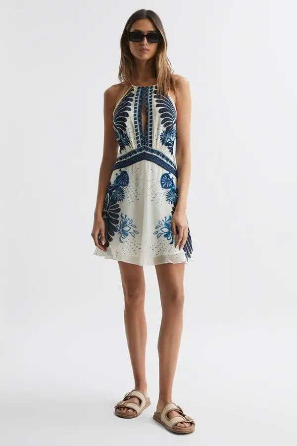 Reiss Brianna Printed Halter Neck Mini Dress In Blue - 70% Off |  Editorialist