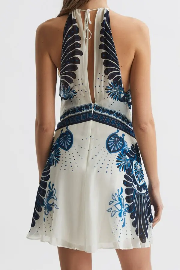 REISS Brianna Printed Halter Neck Mini Dress