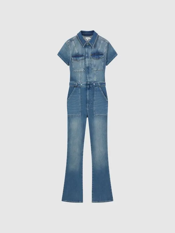 Good American Fit For Success Bootcut Denim Jumpsuit