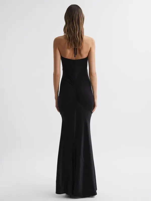 Reiss Thalia Fitted Plunge Neck Satin Maxi Dress In Black - 71% Off |  Editorialist