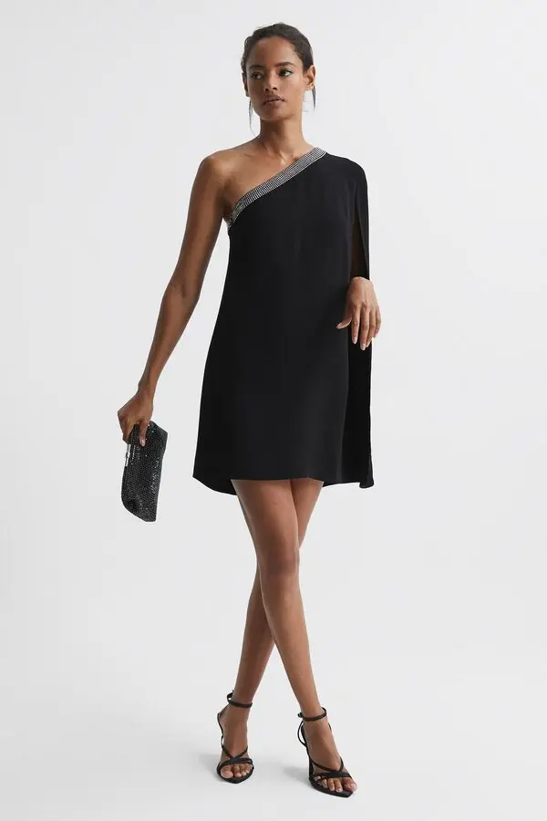 Reiss Marlene One Shoulder Embellished Mini Dress In Black - 60% Off |  Editorialist