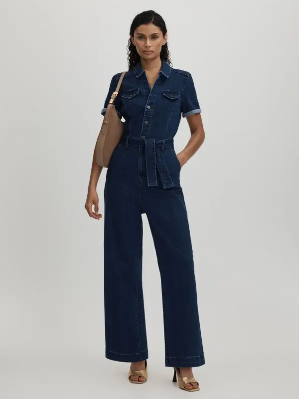 Paige Anessa Denim Cropped Jumpsuit - Jelina