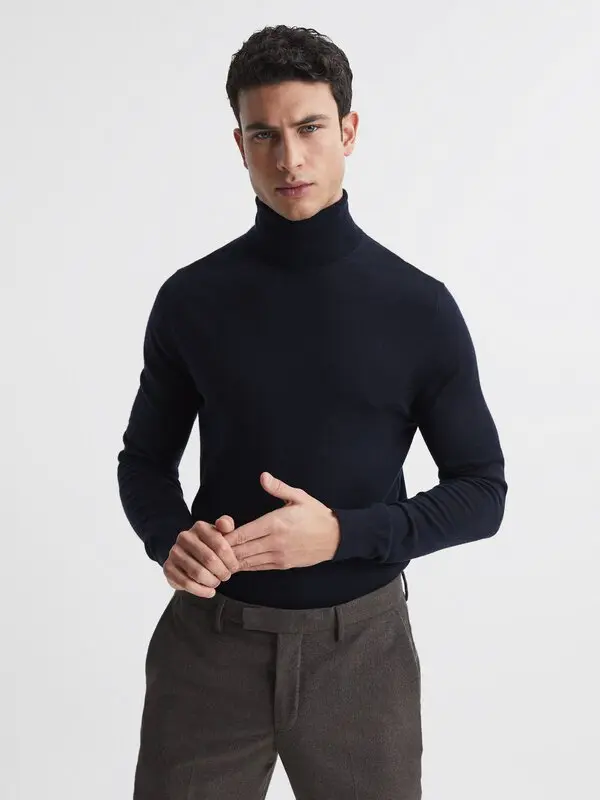 REISS Caine Merino Wool Roll-neck Jumper - Navy