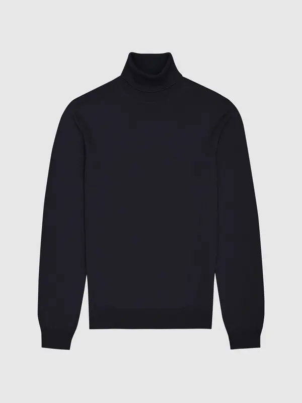 REISS Caine Merino Wool Roll-neck Jumper - Navy