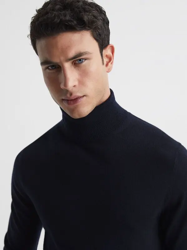 REISS Caine Merino Wool Roll-neck Jumper - Navy