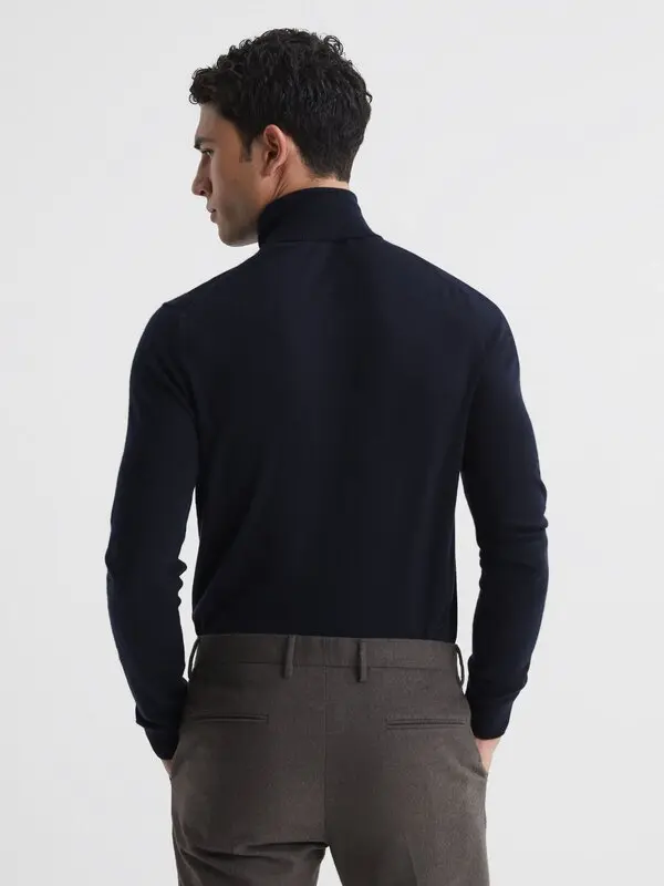 REISS Caine Merino Wool Roll-neck Jumper - Navy