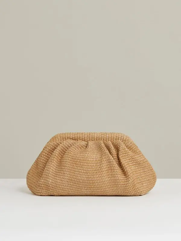 REISS Gia Raffia-effect Clutch Bag - Brown