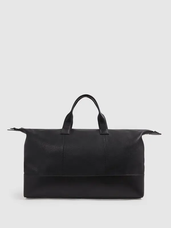 REISS Carter Leather Travel Bag - Black
