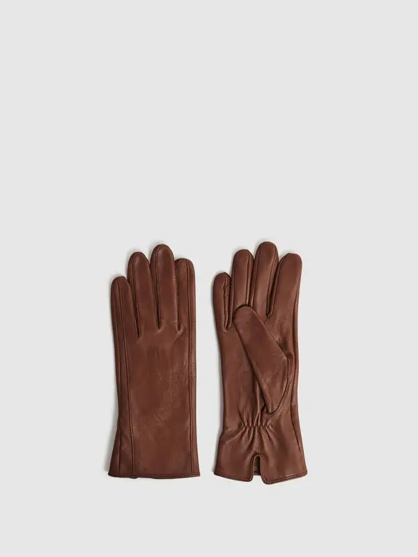 REISS Giselle Leather Gloves - Tan