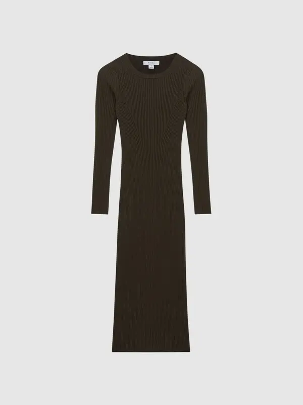 REISS Ashley Ribbed Bodycon Midi Dress
