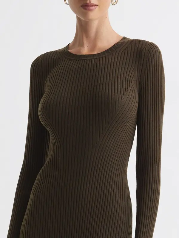 REISS Ashley Ribbed Bodycon Midi Dress