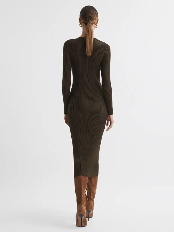 REISS Ashley Ribbed Bodycon Midi Dress