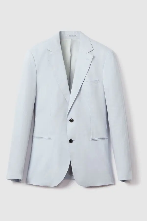 REISS Kin Tailored Fit Single-breasted Linen Blazer - Soft Blue