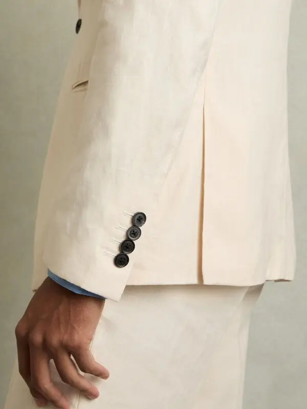 REISS Kin Tailored Fit Single-breasted Linen Blazer - Stone