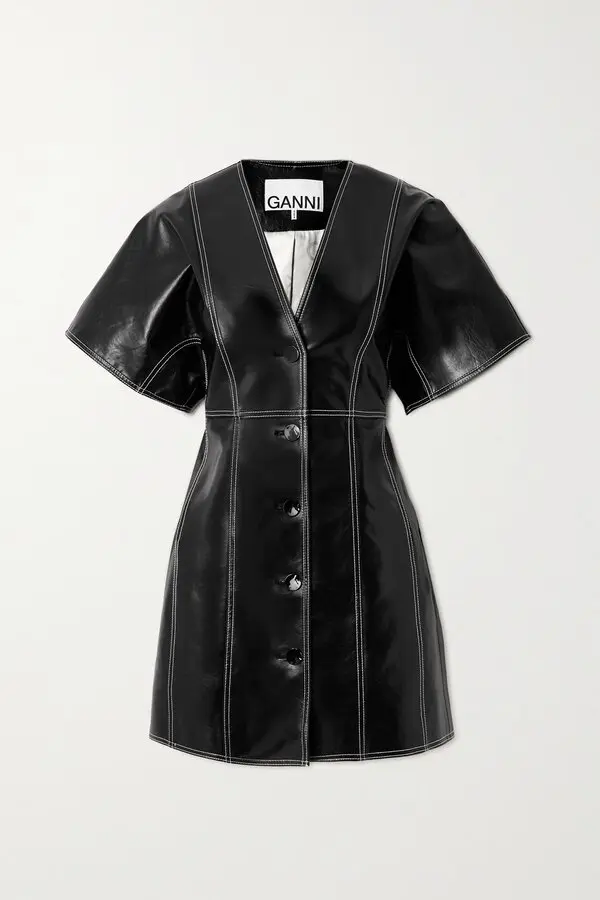 Ganni Faux Patent-Leather Mini Dress In Black - 70% Off | Editorialist