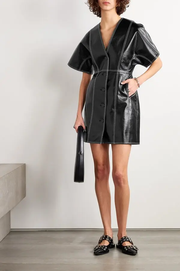 Ganni Faux Patent-Leather Mini Dress In Black - 70% Off | Editorialist