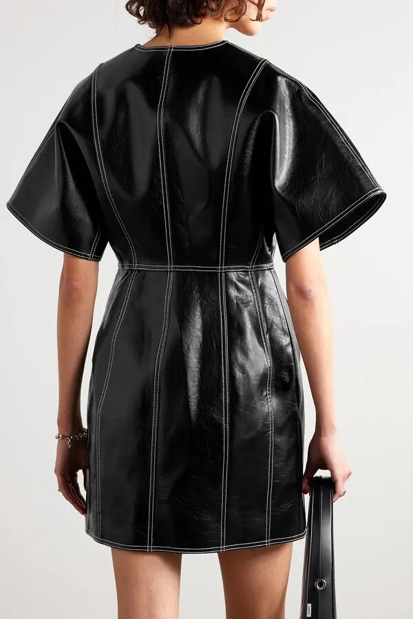 Ganni Faux Patent-Leather Mini Dress In Black - 70% Off | Editorialist