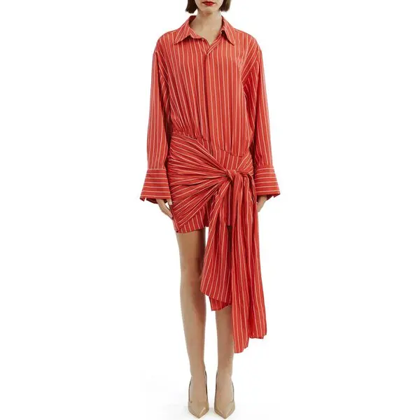 Bardot Malira Stripe Tie Shirtdress In White/Red - 60% Off | Editorialist