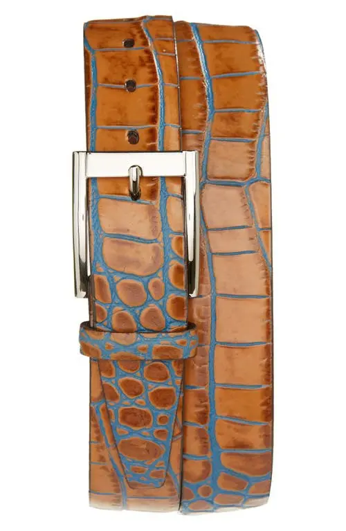 Torino Leather Belt - Tan/ Blue