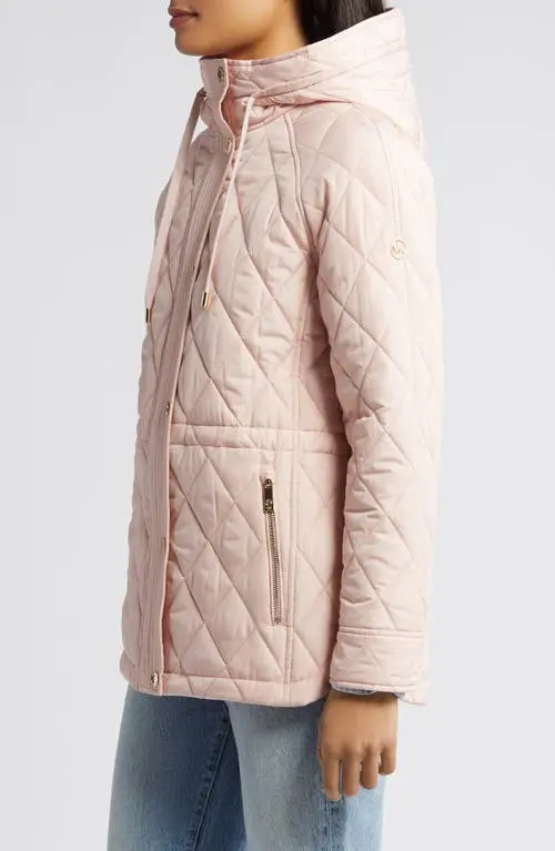 Michael Kors Water Resistant Diamond Quilted Hooded Jacket - Rosewater