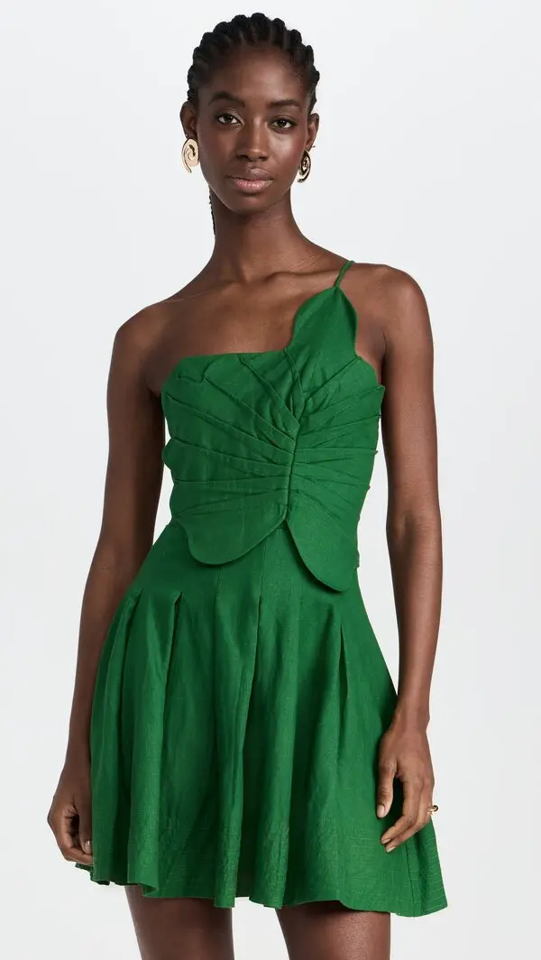 Farm Rio One-Shoulder Mini Dress In Green - 60% Off | Editorialist