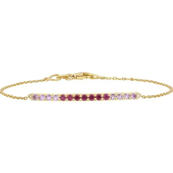 Bony Levy 14k Gold Bar Pendant Bracelet - Pink Rhodolite Amethyst