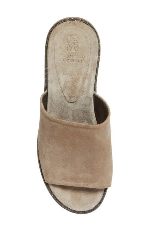 Brunello Cucinelli Monili Platform Wedge Slides - Beige