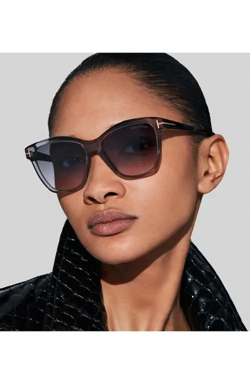 TOM FORD Lucia 54mm Square Sunglasses - Shiny Grey Black/smoke