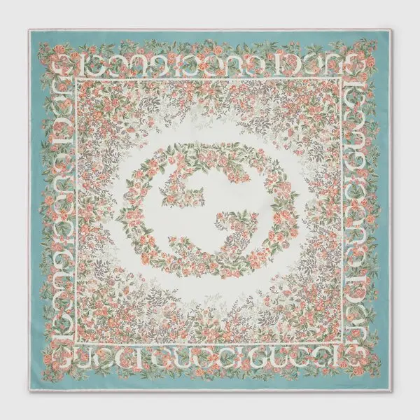 Gucci Printed Silk Twill Carré Silk - Blue