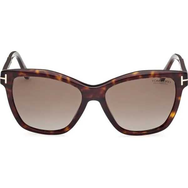 TOM FORD Lucia Square Sunglasses - Classic Dark Havana / T Logo