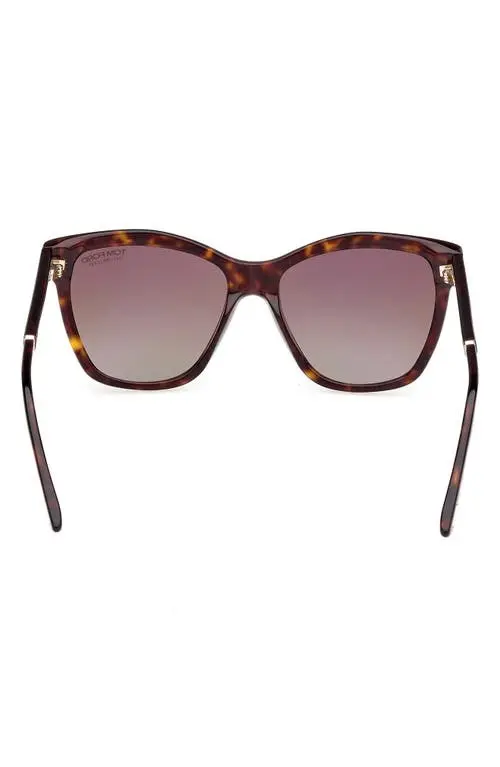 TOM FORD Lucia Square Sunglasses - Classic Dark Havana / T Logo