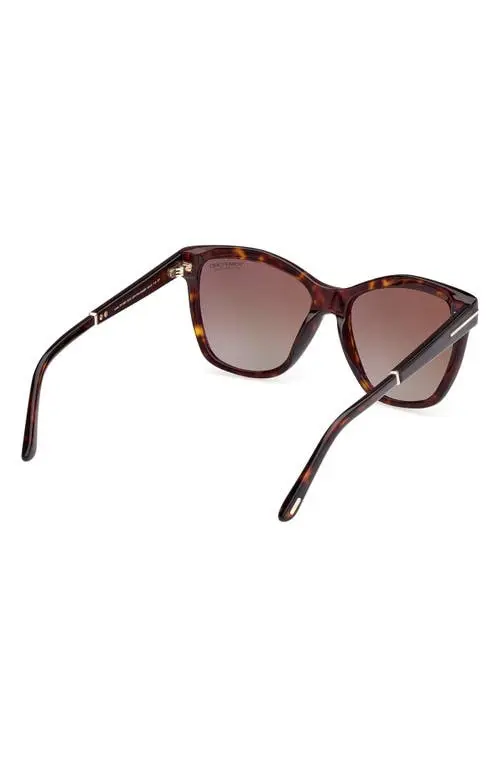 TOM FORD Lucia Square Sunglasses - Classic Dark Havana / T Logo
