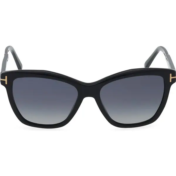 TOM FORD Lucia Square Sunglasses - Shiny Black/polarized Smoke