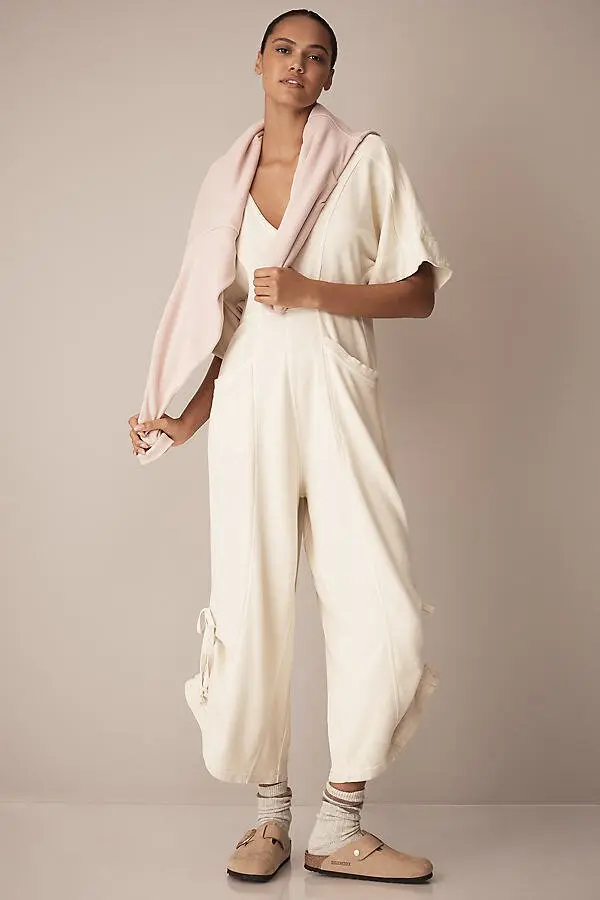 新品未使用roughlow satin wide salopette ivory Daily Practice By Anthropologie Horizon Wide-Leg Jumpsuit In Ivory