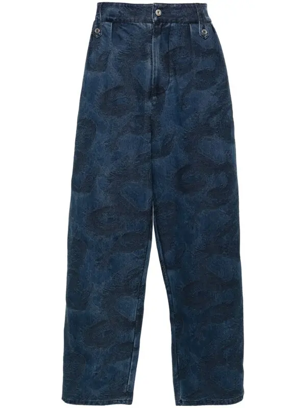 Feng Chen Wang　jacquard denim pants Feng Chen Wang Dragon-Jacquard Straight-Leg Jeans In Blue - 45