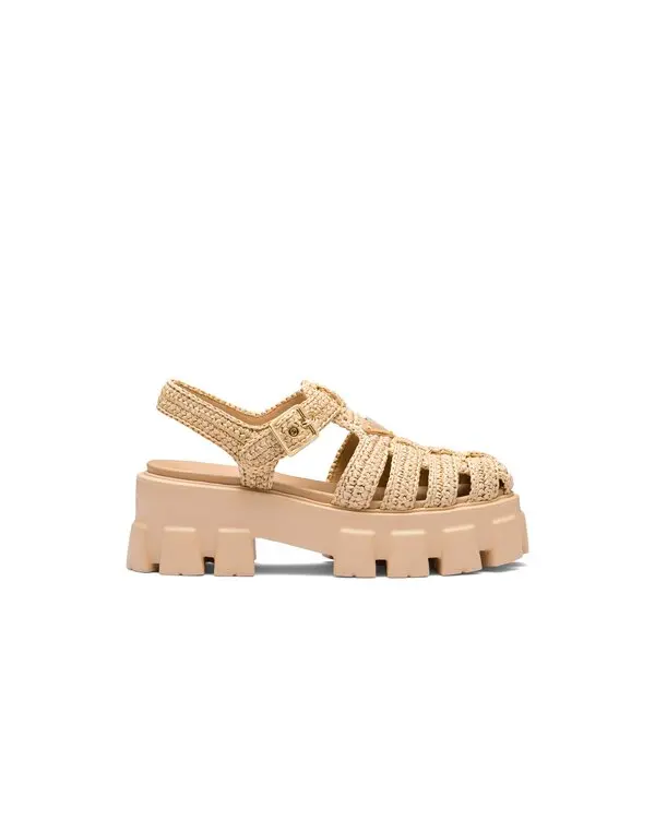 Prada Monolith Crochet Cage Sandals - Neutral