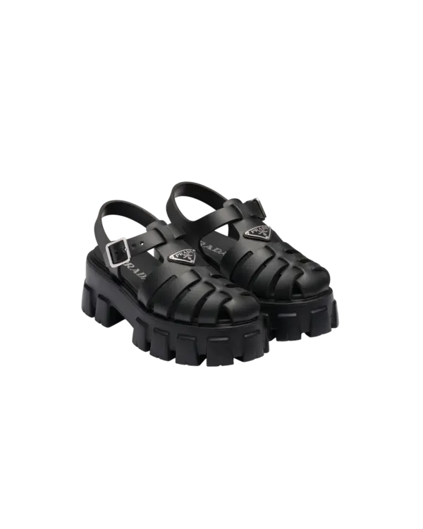 Prada Rubber Monolith Sandals - Black