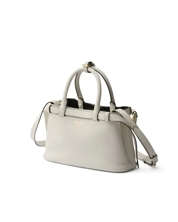 Prada Small Leather Handbag With Buckle Detail - White