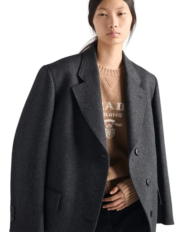 Prada Cashmere And Wool Logo Crew-neck Sweater - Brown