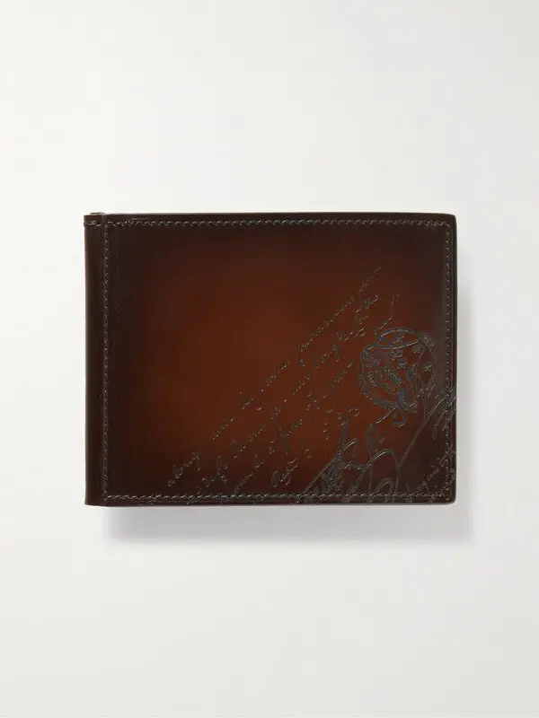 Berluti Figure Scritto Venezia Leather Bifold Wallet With Money Clip - Brown