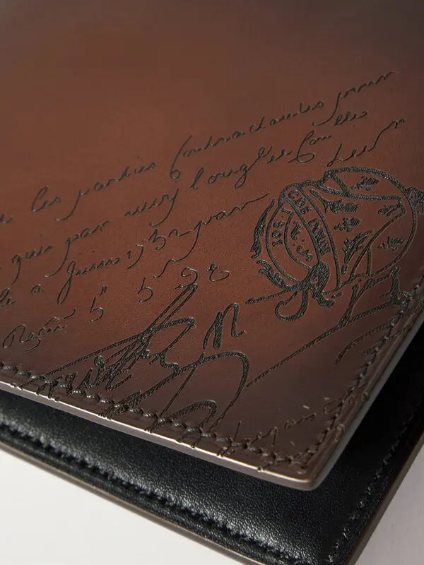 Berluti Figure Scritto Venezia Leather Bifold Wallet With Money Clip - Brown