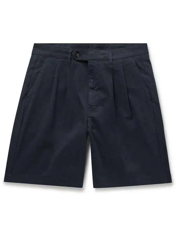 Canali Straight-leg Pleated Cotton-blend Twill Bermuda Shorts